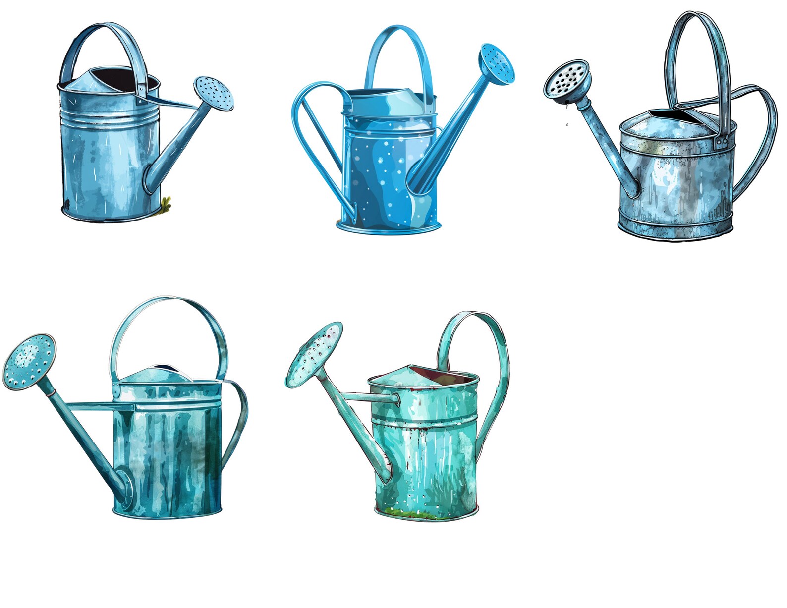 Watering Cans Clipart Bundle | Floral Garden PNG | Digital Spring Water ...
