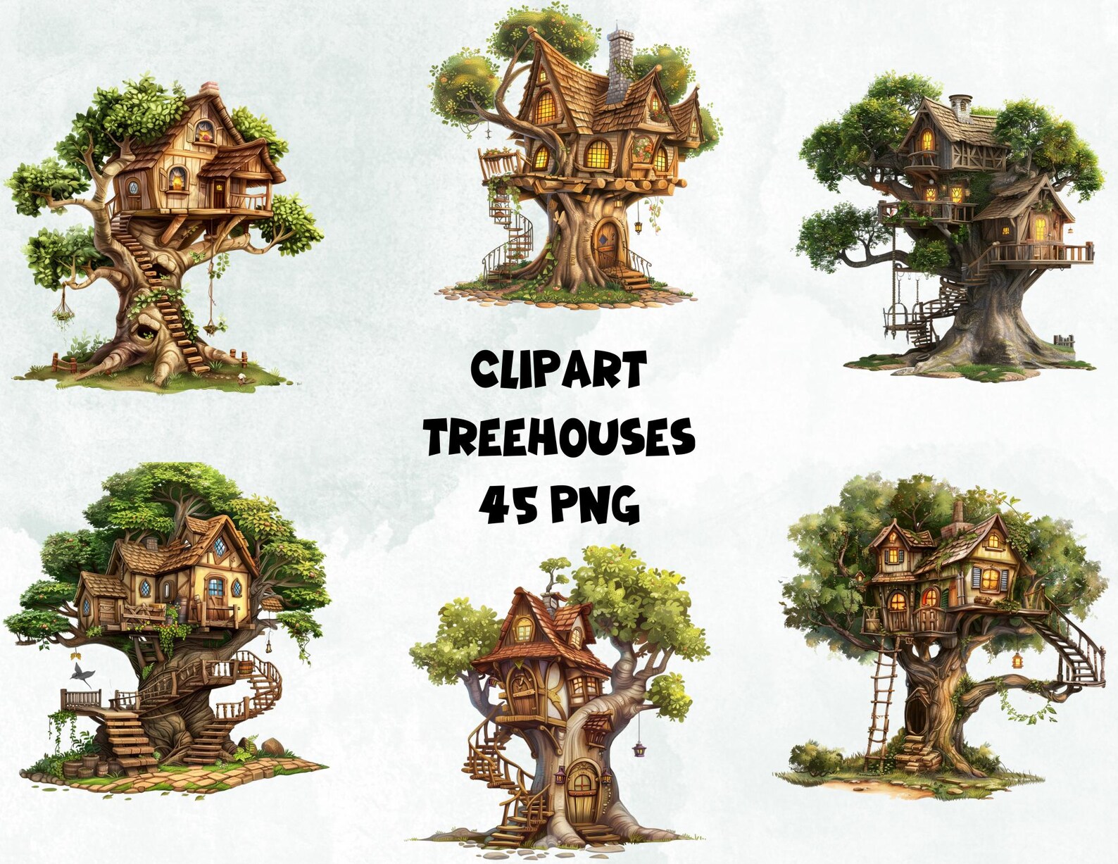Clipart Pretty Treehouses | Treehouses PNG | Digital Print Magic ...