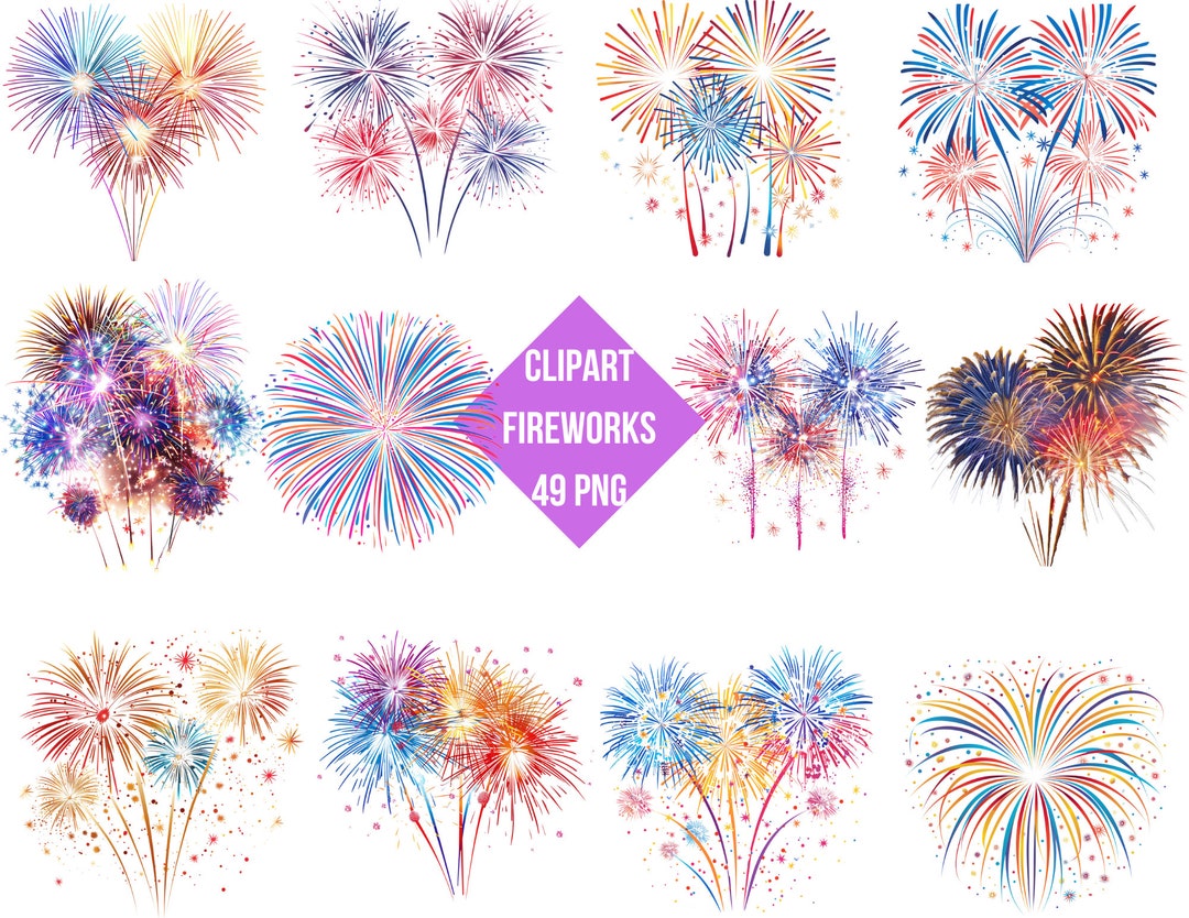 Clipart Festive Fireworks Set | Digital Fireworks PNG Graphic ...