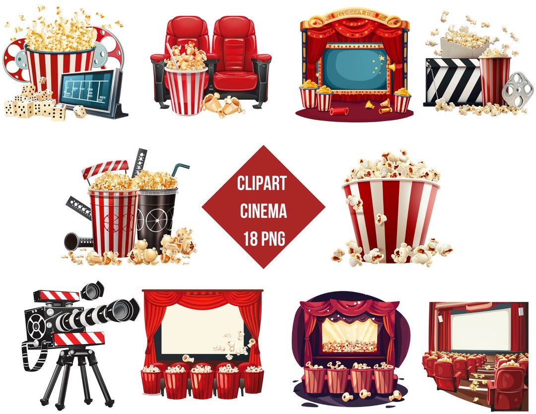 Cinema Clipart Set | Illustrations of Theater and Movie Elements ...