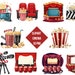Cinema Clipart PNG Bundle, 18 Movie Night, Popcorn, Theater Seats ...