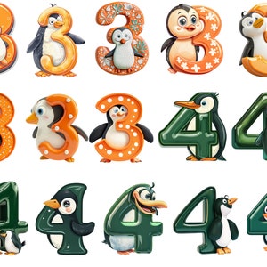 Penguin Numbers Clipart, Cute Penguin PNG, Arctic Animal Numbers, Kids ...