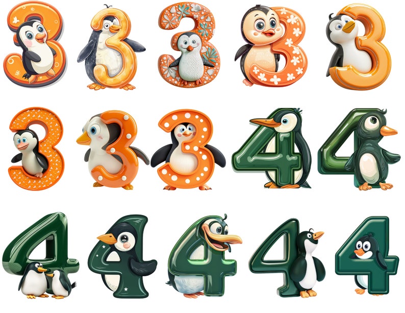 Clipart Penguins Numbers Set | Penguins Numbers 88 PNG | Digital Print ...