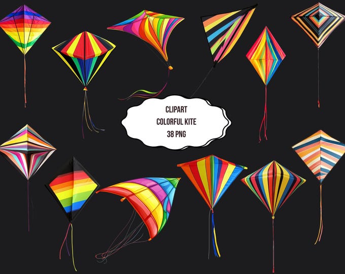 10 Kites Clipart Bundle, PNG & JPG, Printable Patchwork Kite ...