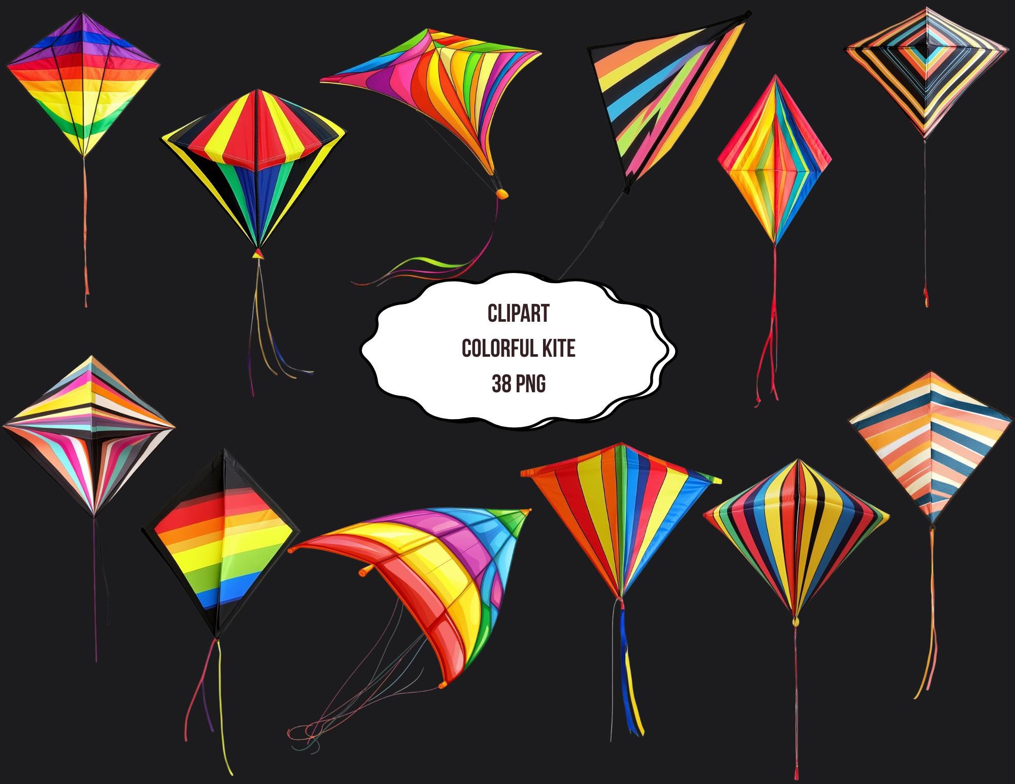 Kite Clipart Bundle, Colorful Kites PNG, Digital Outdoor Adventure ...