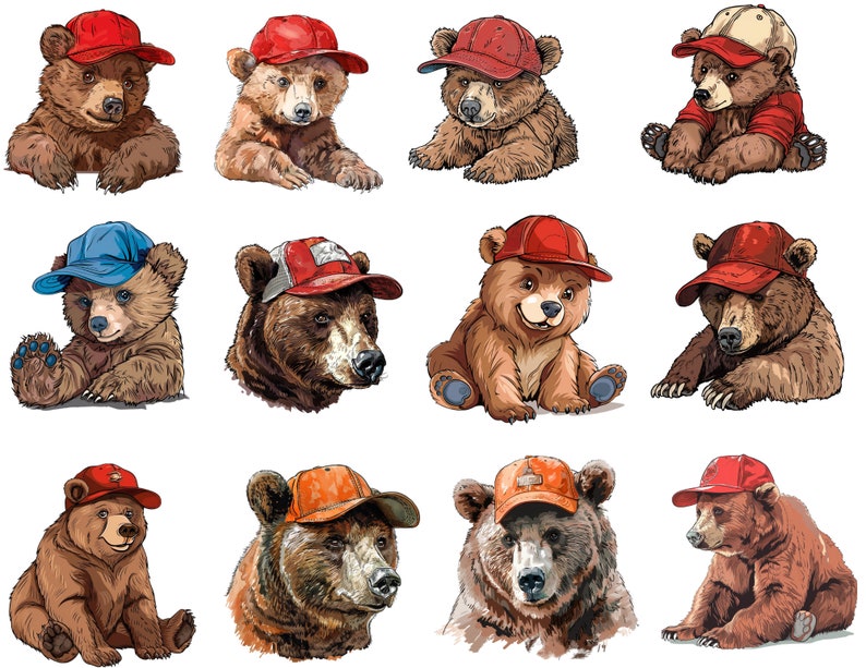 Clipart Funny Bears | Adorable Bears PNG | Digital Print Bears With ...