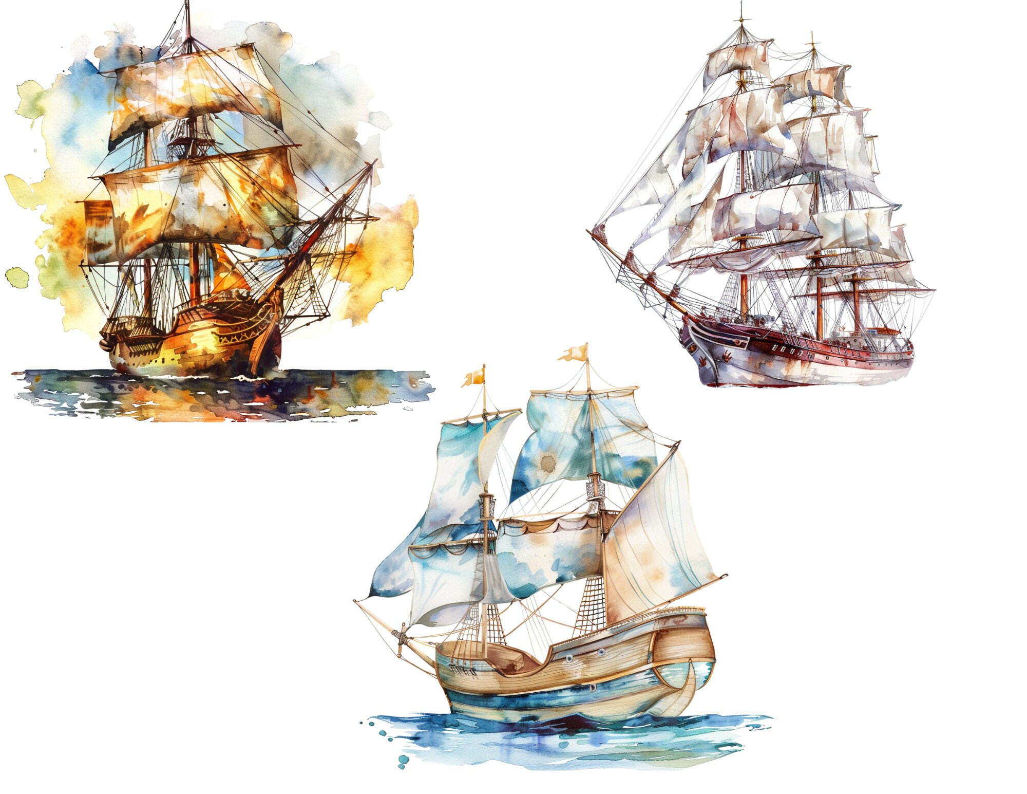 Vintage Sailing Ships Clipart | Nautical Vessel Illustrations (instant ...
