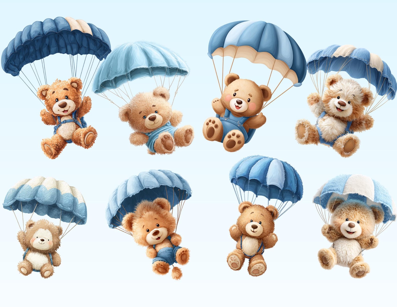 Blue Parachute Teddy Bear Clipart Bundle: Baby Boy Shower PNG ...