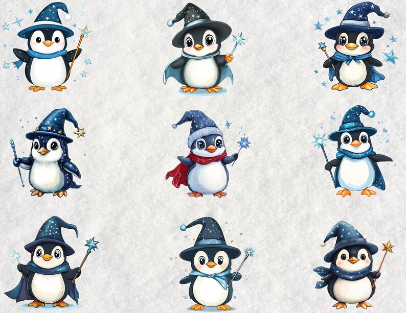 Magical Penguin Clipart Bundle | Adorable Penguins in Wizard Hats and ...