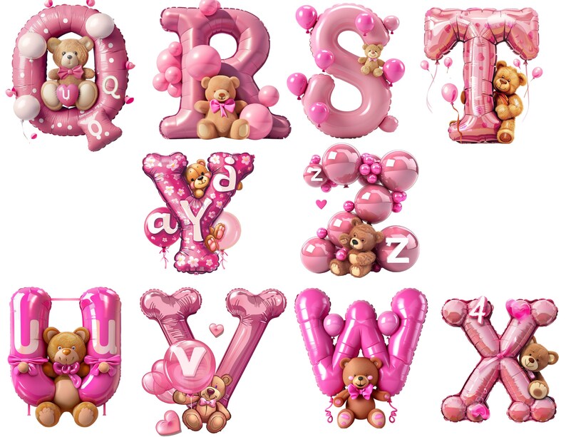 Clipart Pink Teddy Bears Alphabet Ballon Digital Print Teddy Decor ...