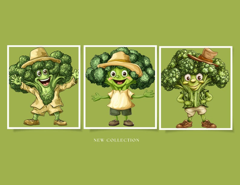 Funny Broccoli Clipart | Cute Vegetable Characters for Creative ...