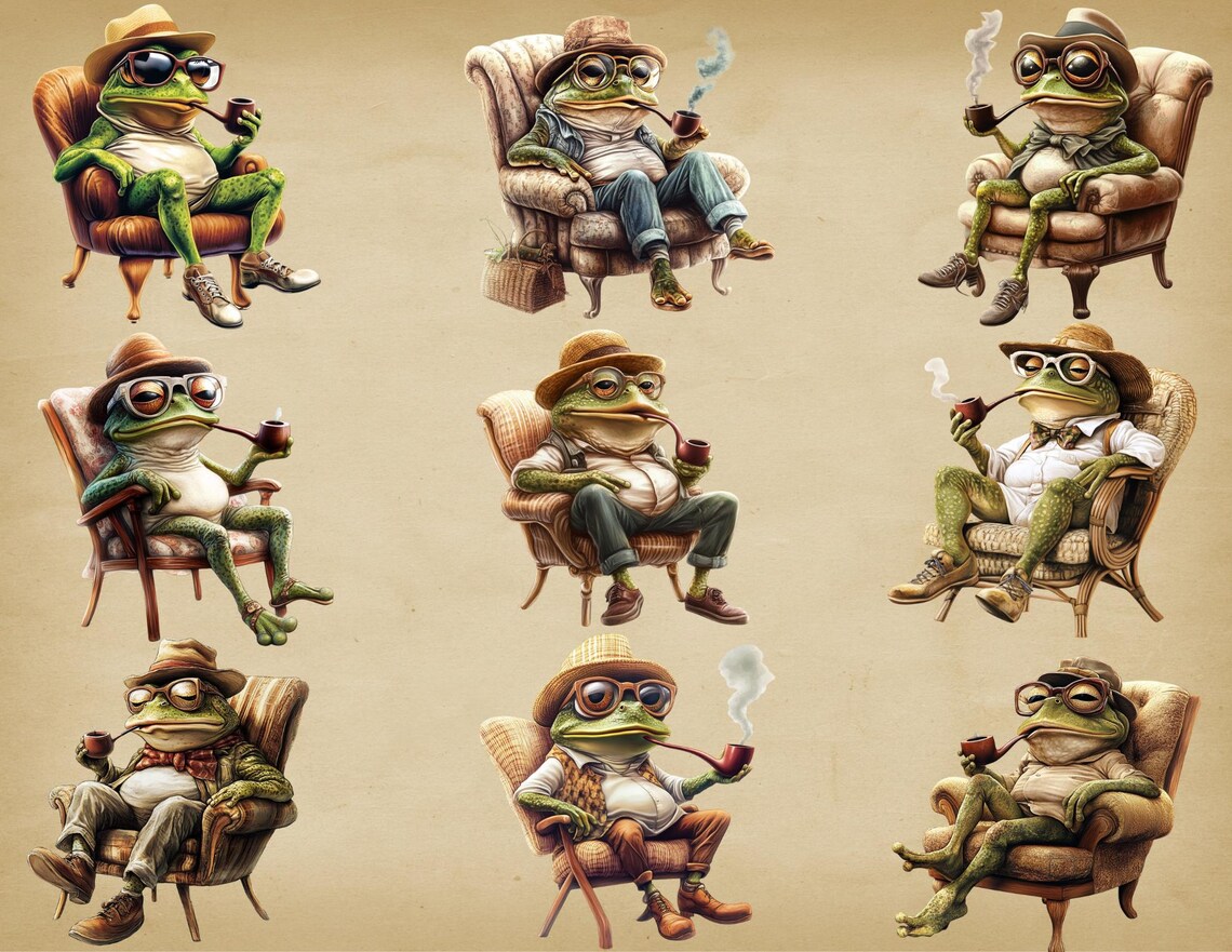 Gentleman Frosch Clipart Bundle, Frosch Pfeife PNG, digitale cool ...