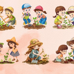 Clipart Children Planting Flowers Kids in the Gardens Little Gardeners ...