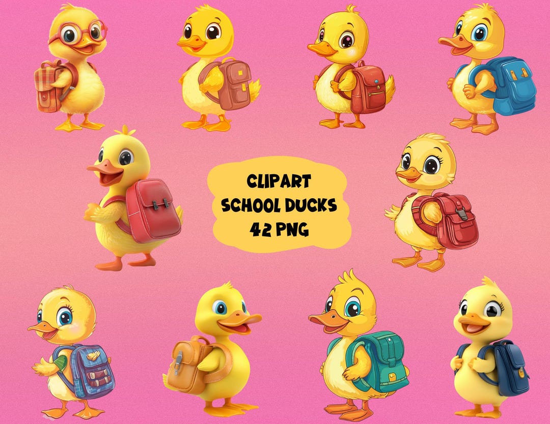 Clipart School Ducks | Pretty Ducks With School Bags | Kids Decor ...