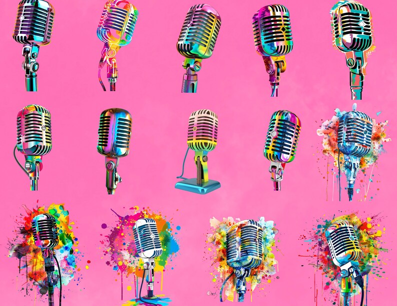 Clipart Microphones | Watercolor Microphones Illustration | Cute ...