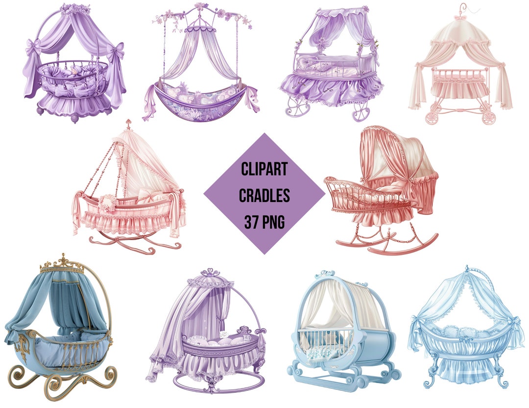 Baby Cradle Clipart, Baby Bassinet PNG, Sublimation & Nursery Art ...