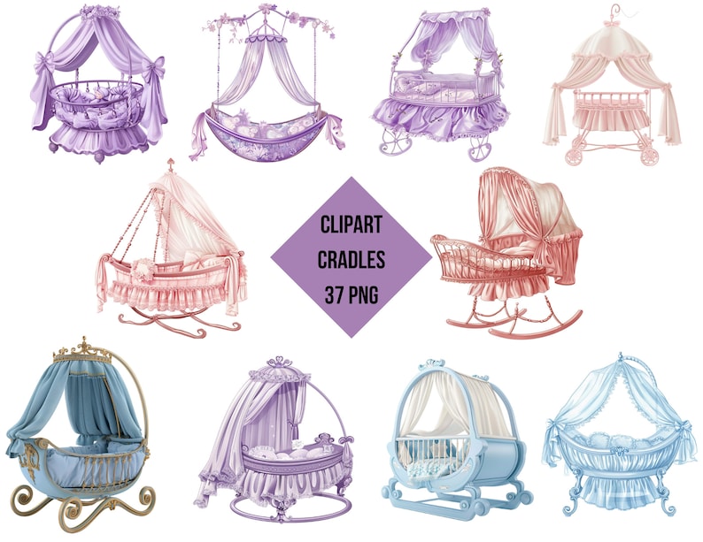 Baby Cradle Clipart, Baby Bassinet PNG, Sublimation & Nursery Art ...