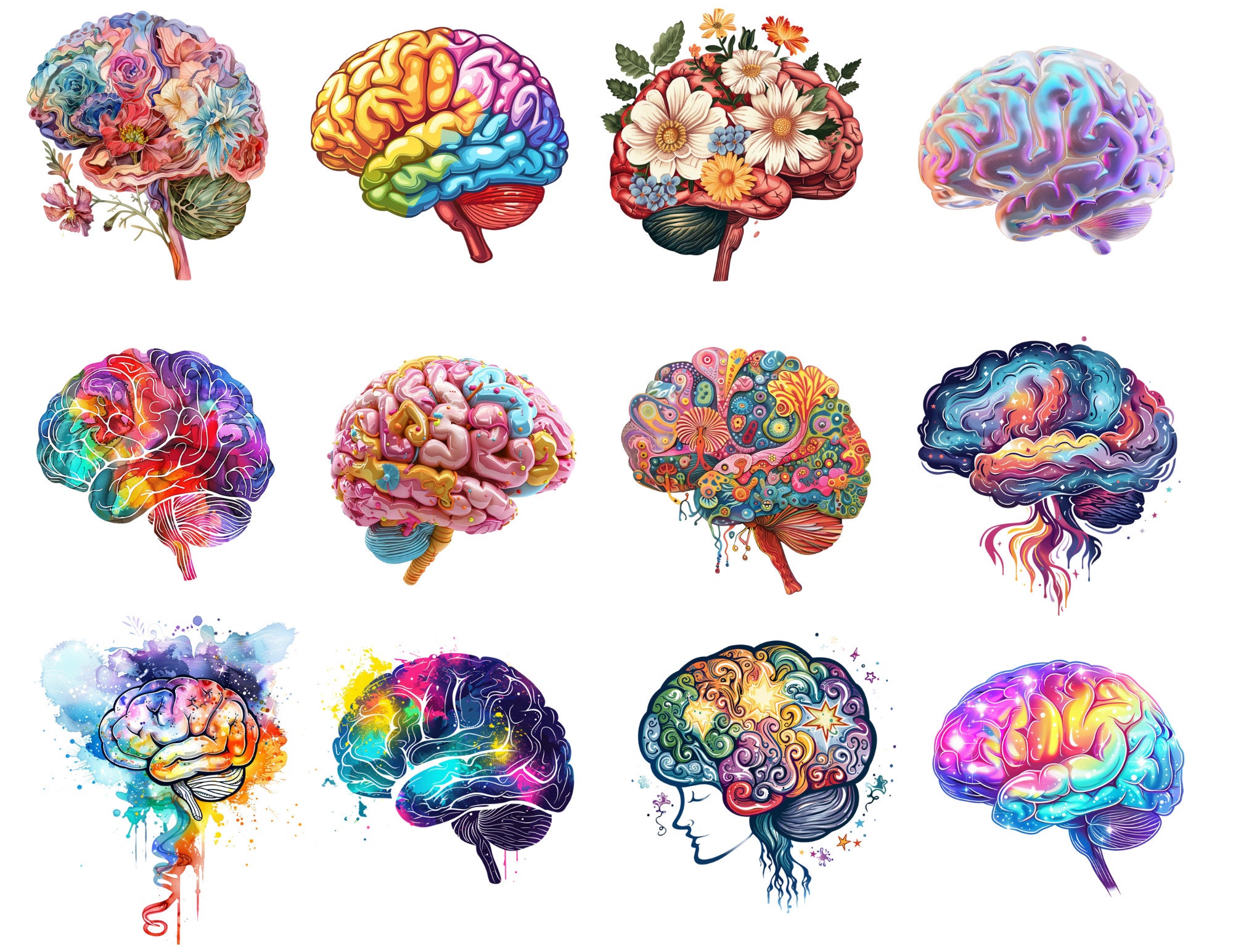 Clipart Brain Bundle | Colorful Brain Designs | Digital Print Brain ...