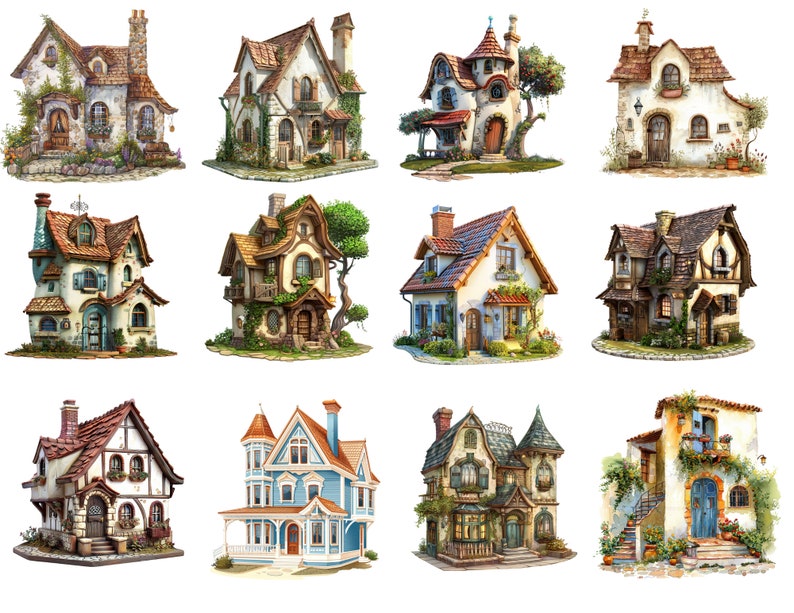Houses Clipart | 54 PNG Files | Cute Houses PNG | Digital Print Cute ...