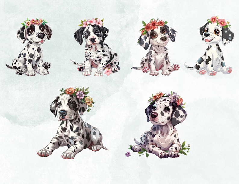Clipart Dalmatian Puppies | Dalmatian Puppies With Flower | Cute Dog ...