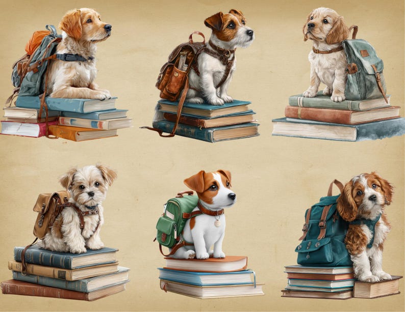 Puppies Clipart Bundle: Back to School PNG, Commercial Use (instant ...