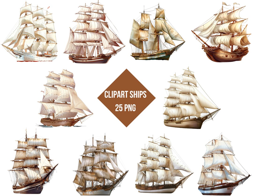 Vintage Ships Clipart Set | Illustrations of Classic Sailing Vessels ...