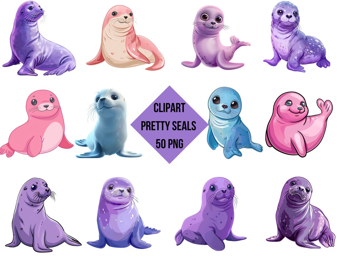 Clipart Pretty Seals | Cute Seals PNG | Digital Print Colorful Seals ...