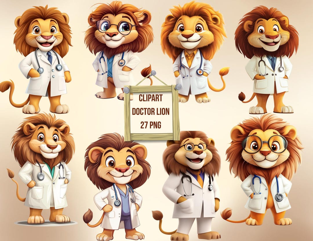 Doctor Lion Clipart Bundle, Lion Doctor PNG, Medical Clipart Set ...