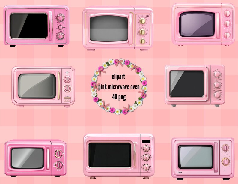 Pink Microwave Clipart Bundle, Modern Microwave Clip Art, Kitchen Decor ...
