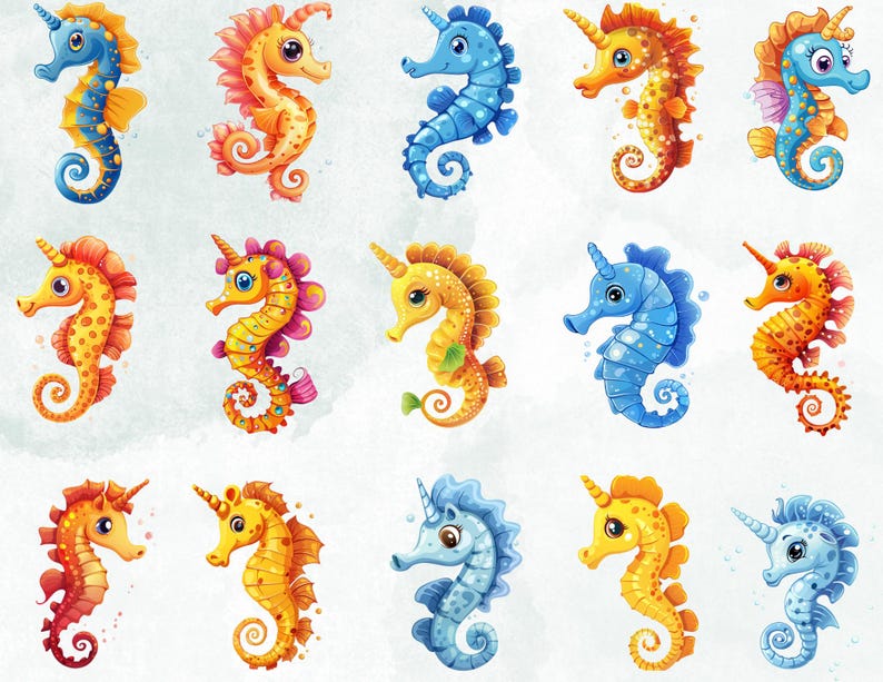 Seahorse Clipart Bundle | Cute Sea Horses PNG | Ocean Animals Digital ...