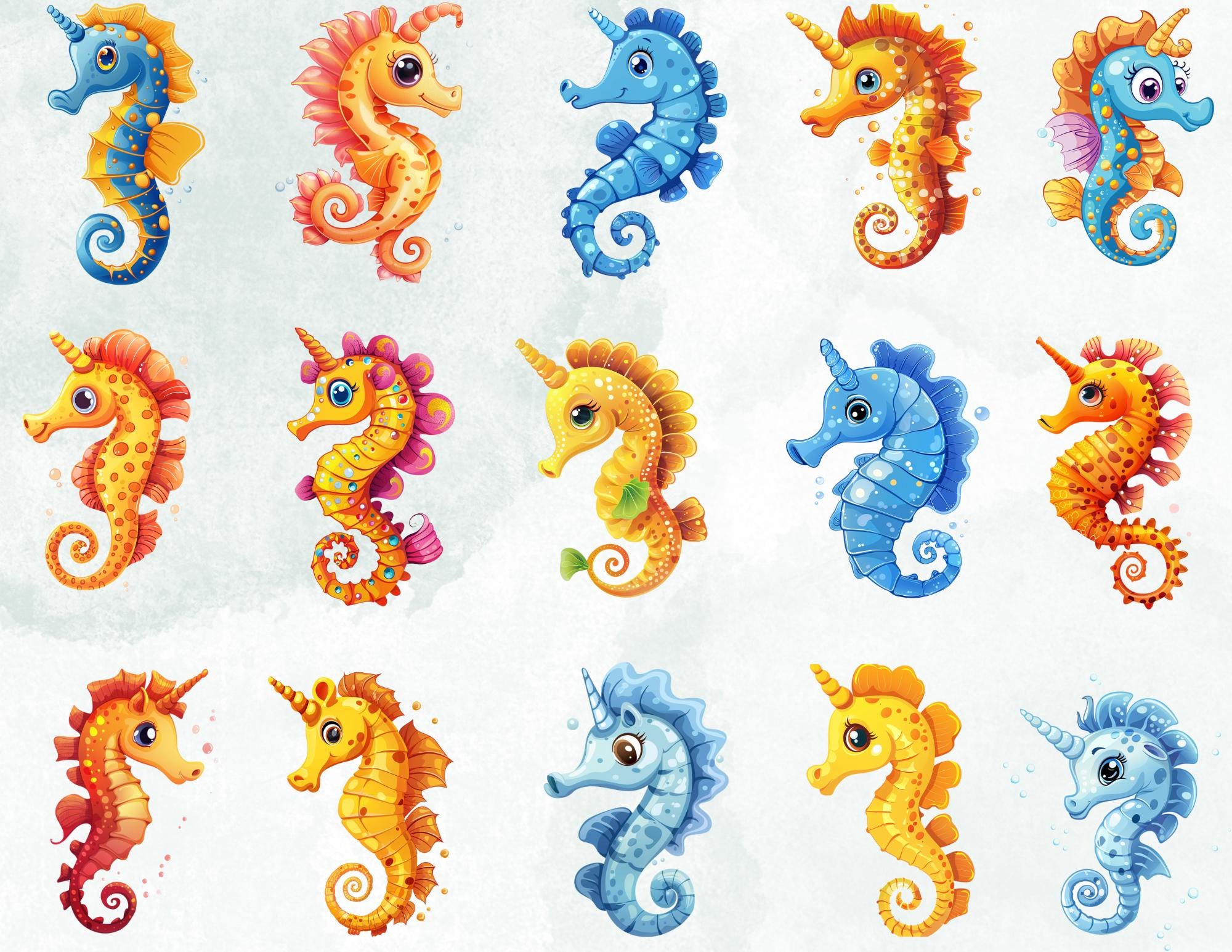 Seahorse Clipart Bundle | Cute Sea Horses PNG | Ocean Animals Digital ...