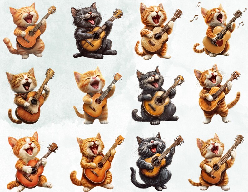 Clipart Cats With Guitars | Funny Cats 64 PNG | Ideal for Projects and ...