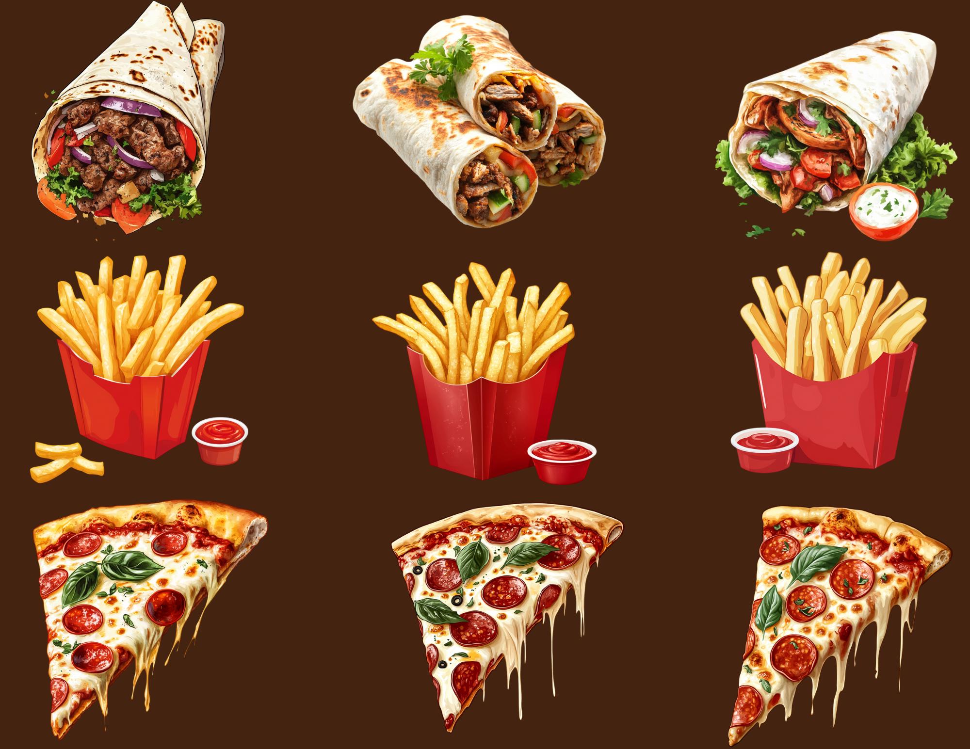 Fast Food Clipart Bundle: Burger, Pizza, Chicken (31 PNG, Commercial ...