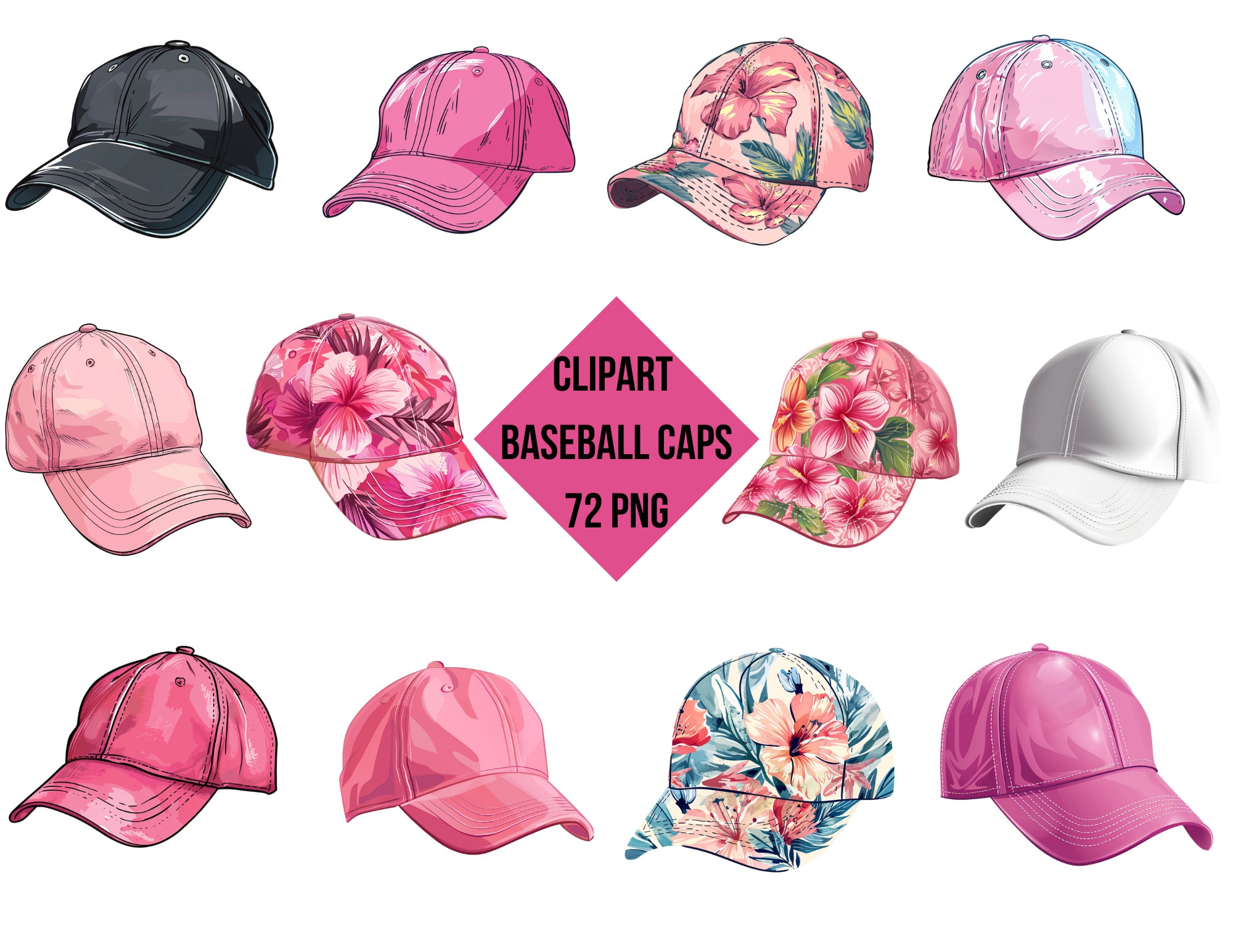 Clipart Baseball Caps | Baseball Caps PNG | Digital Print Baseball Caps ...