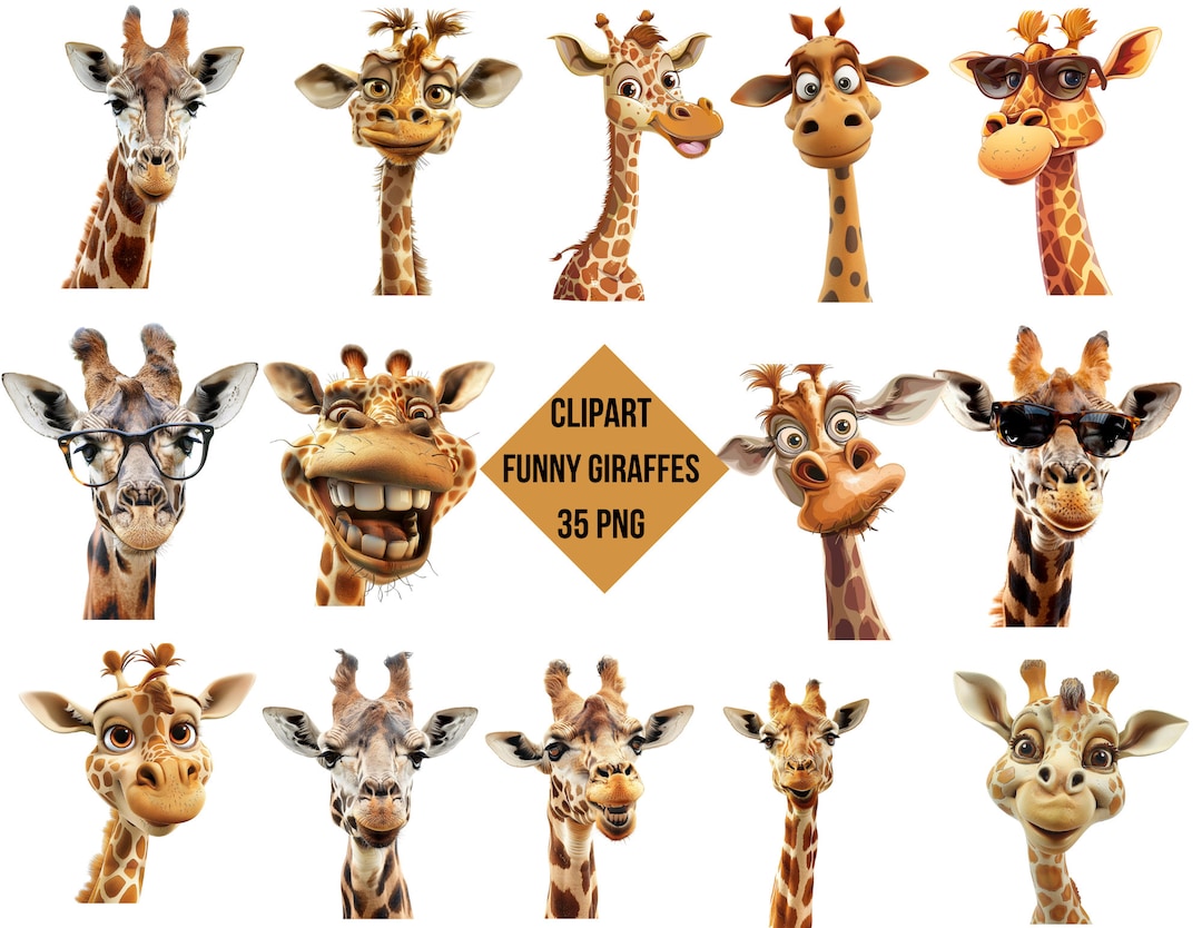 Clipart Funny Giraffes | Giraffes PNG | Digital Print Cute Decor ...