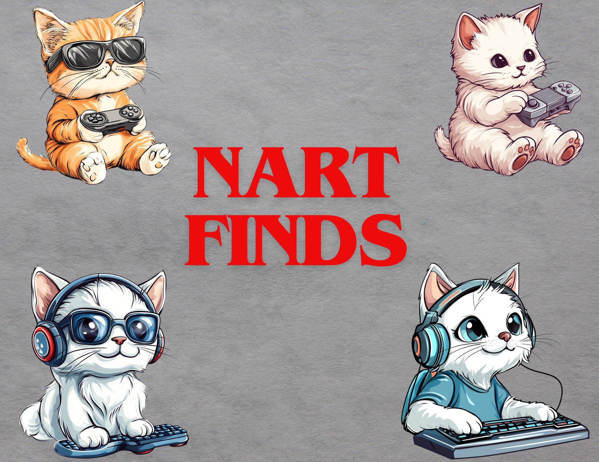 Gamer Cats Clipart | Funny Cats PNG | Digital Print Cats With Headsets ...