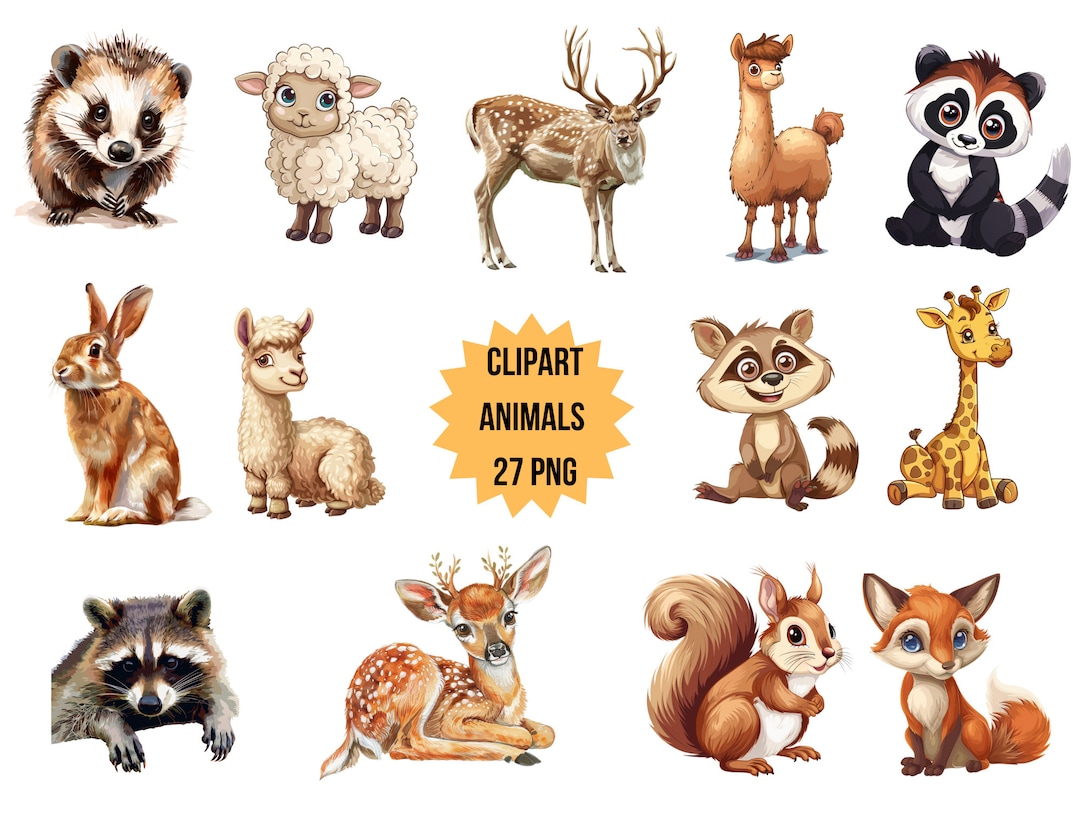 Cute Animals Clipart Set 27 PNG Images | Perfect for Digital Projects ...