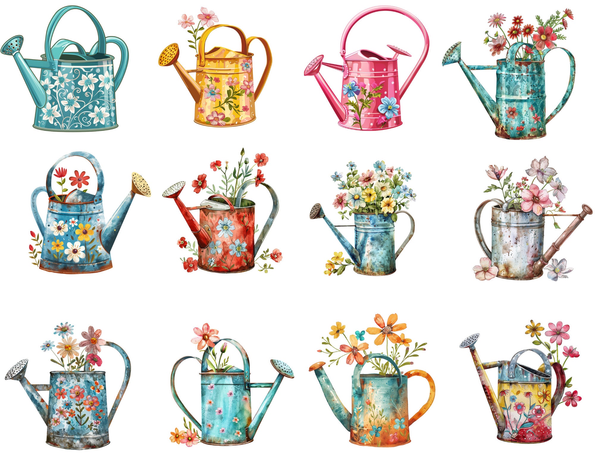 Watering Cans Clipart Bundle | Floral Garden PNG | Digital Spring Water ...