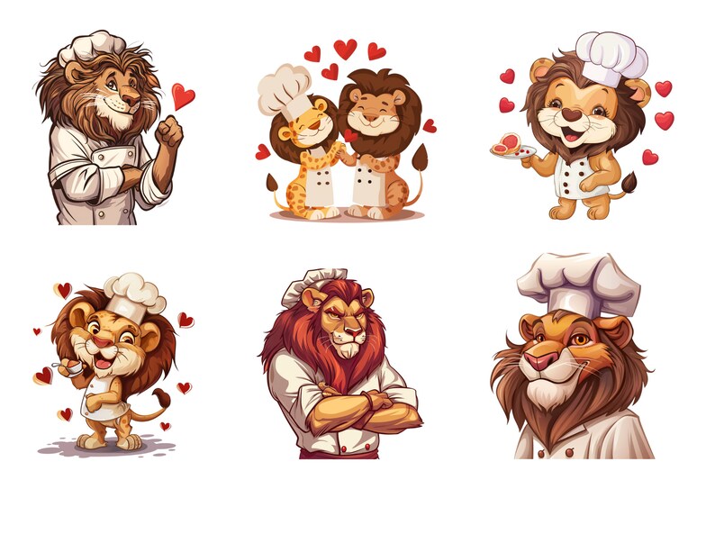 Lion Chef Clipart Bundle | Lions Chef PNG | Digital Print Funny Lions ...