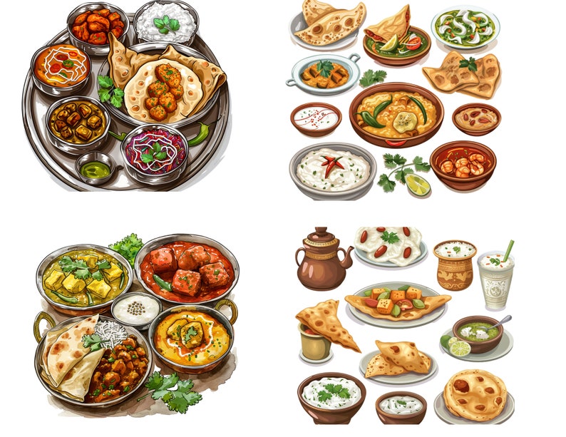 Indian Food Clipart: Authentic Dishes PNG Illustrations (digital ...