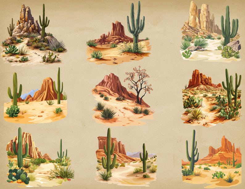 Clipart Desert Landscapes | Digital Print Cactus and Sand | PNG ...