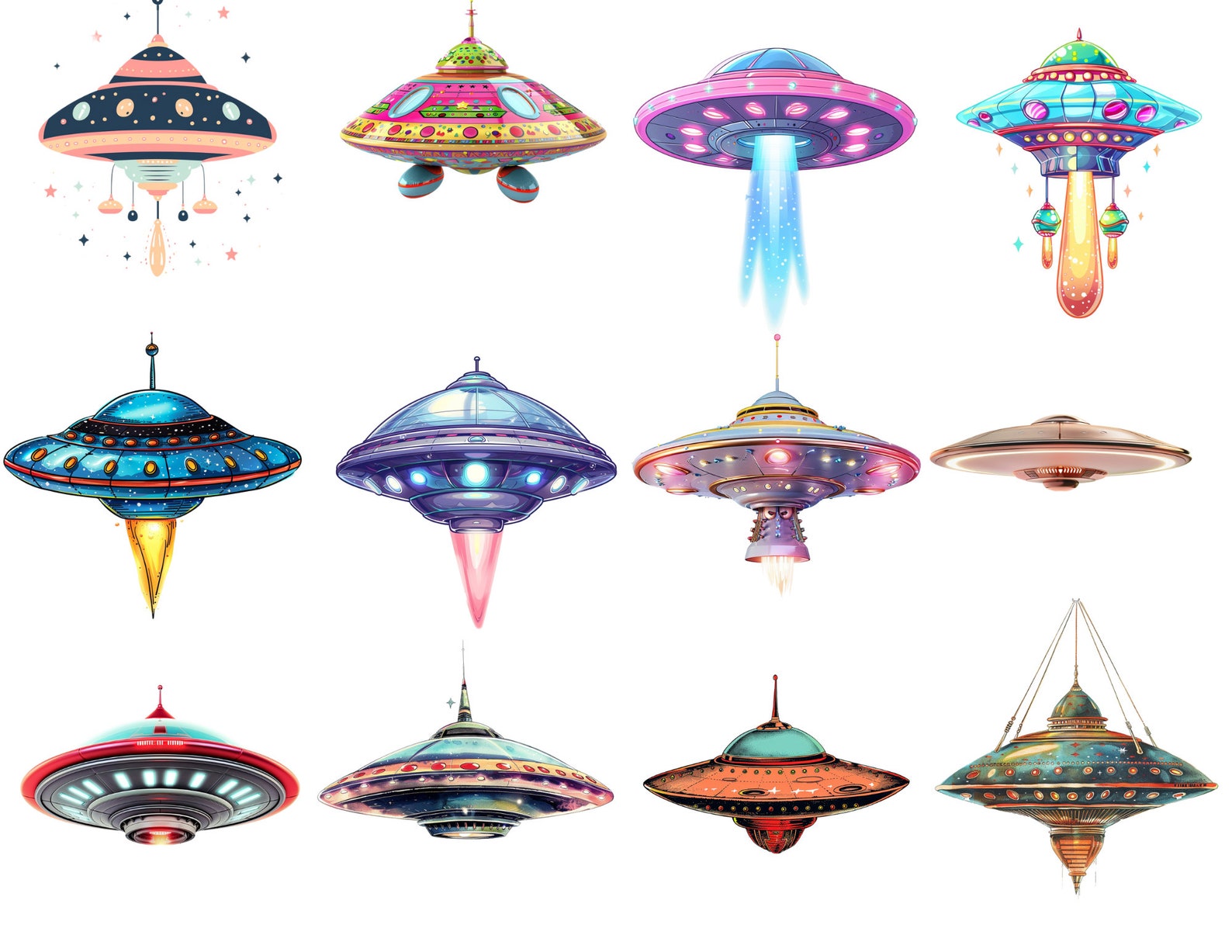 Clipart Pretty Ufos Pretty Ufos PNG Digital Print Colorful Ufos ...
