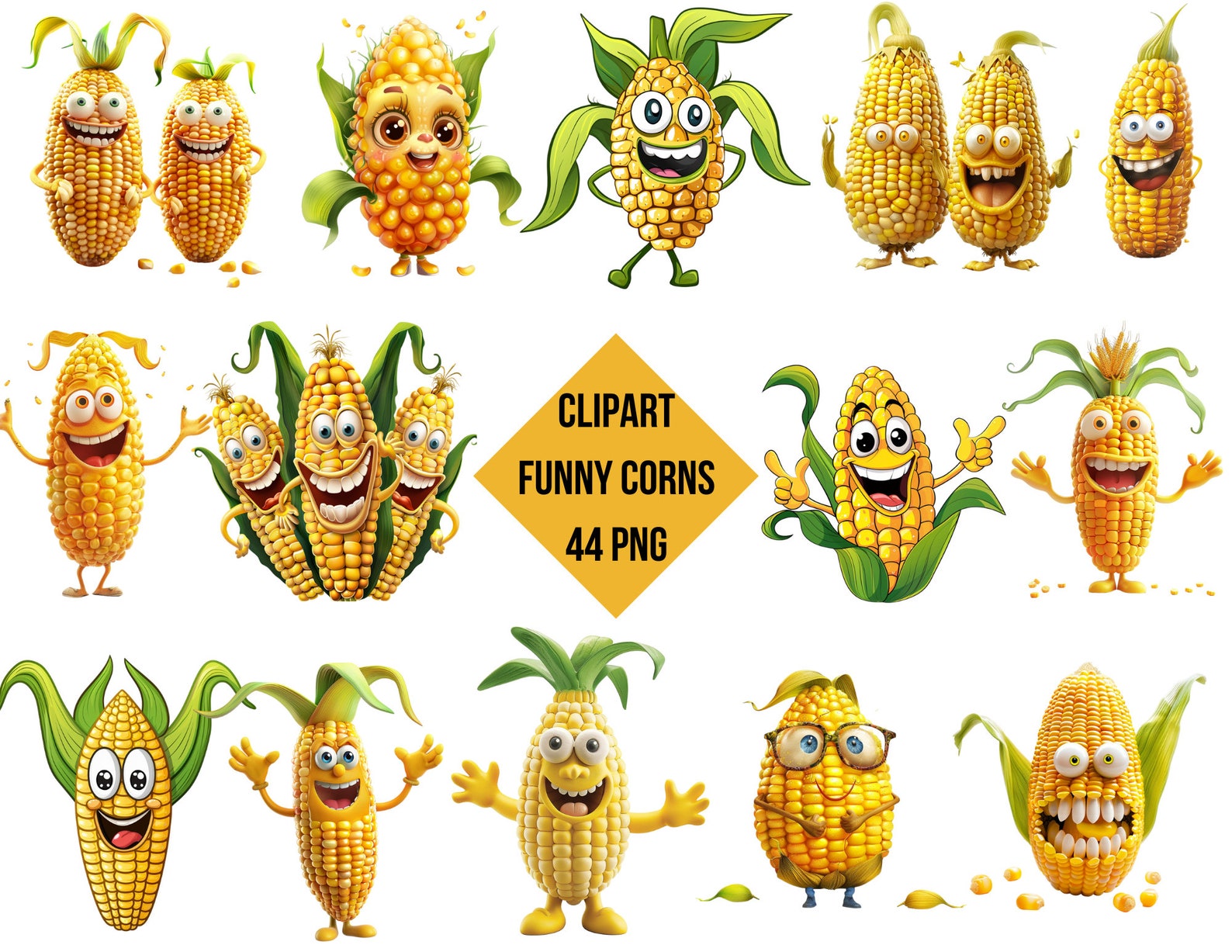 Clipart Funny Corns Set | Funny Corns 44 PNG | Digital Print Cute Corns ...