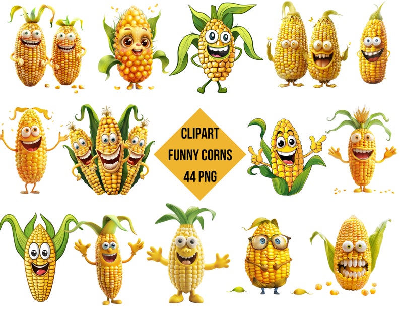 Clipart Funny Corns Set | Funny Corns 44 PNG | Digital Print Cute Corns ...