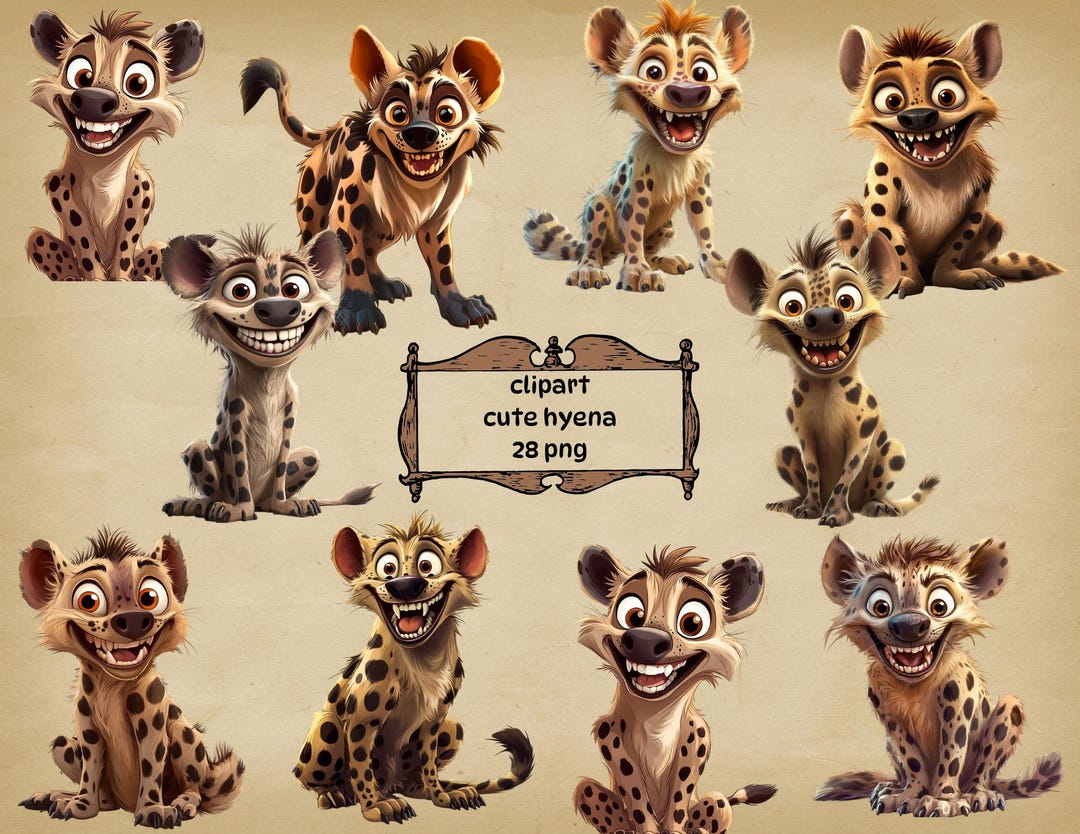 Funny Hyena Clipart Bundle, Cartoon Hyena PNG, Digital Cute Wild Animal ...