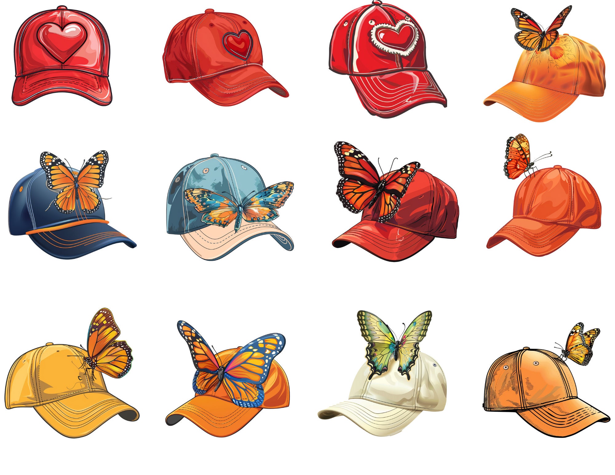 Clipart Baseball Caps Baseball Caps PNG Digital Print Baseball Caps ...