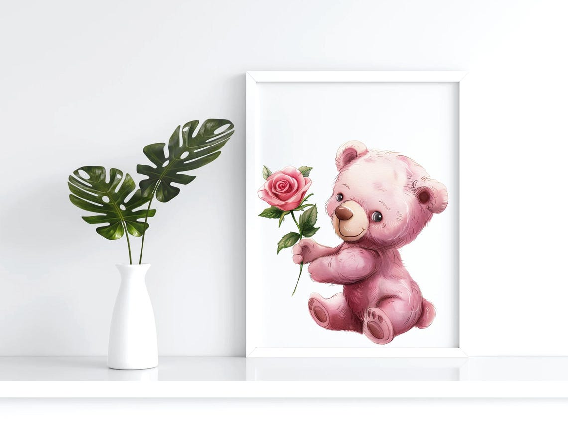 Clipart Cute Bears With Roses| Pink Bears PNG | Cute Bears Holding ...