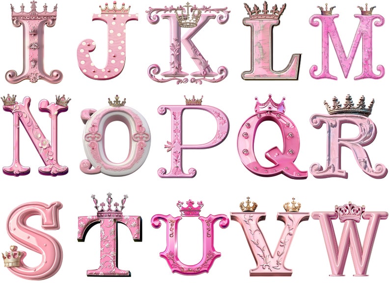 Clipart Pink Letters Alphabet PNG Digital Print Letters With Crowns ...