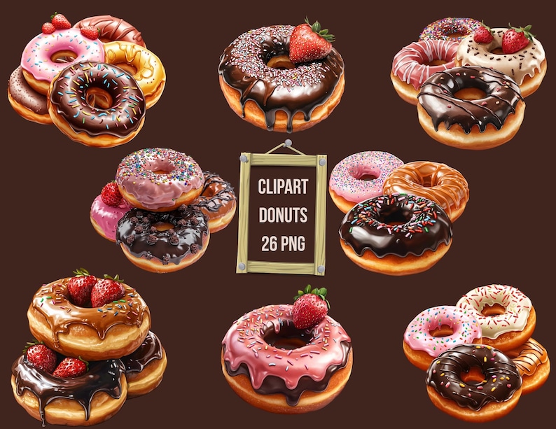 Donut Clipart Bundle: Bakery Dessert Illustrations (PNG, Commercial Use ...