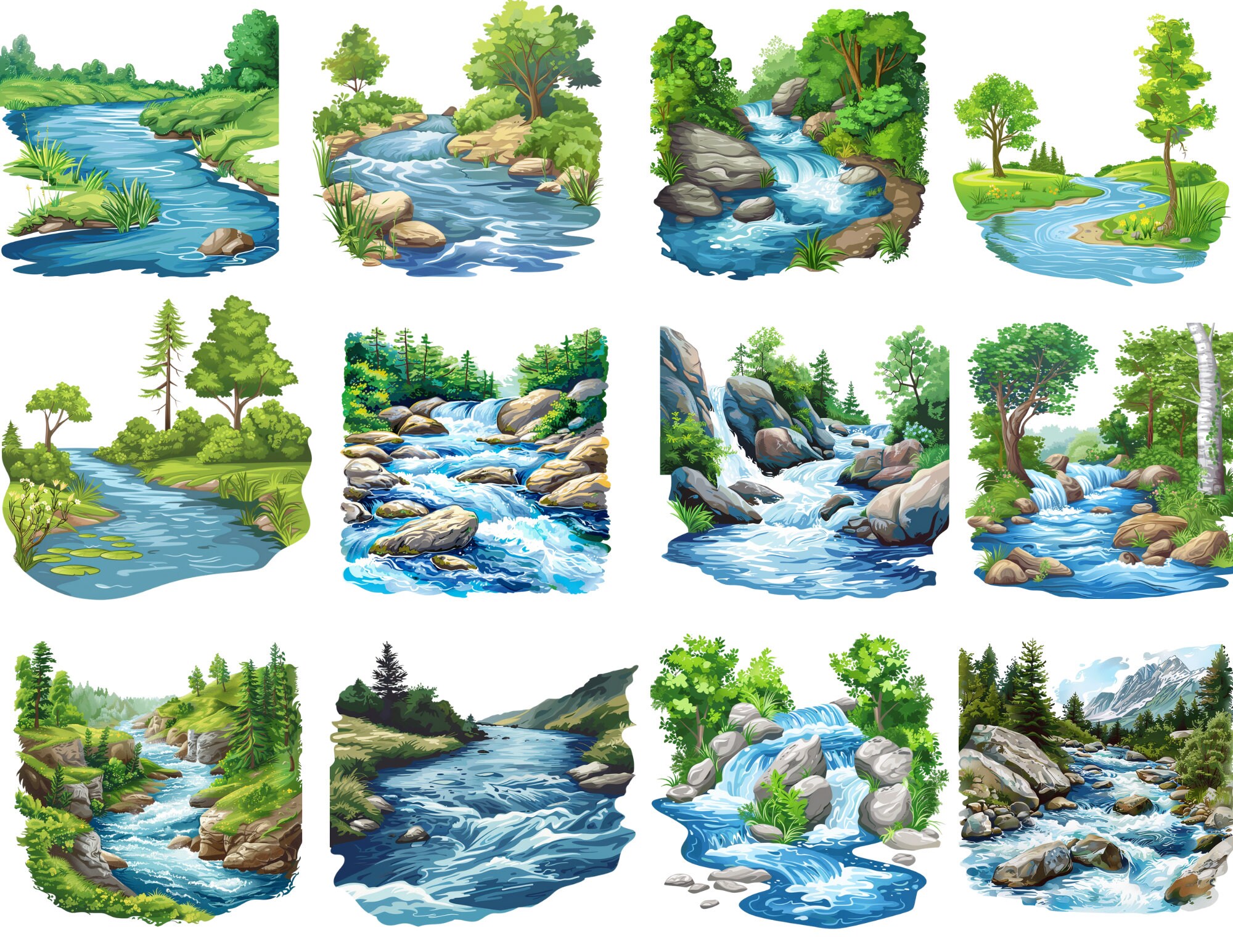 River Landscapes Clipart Set | Illustrations for Creative Projects and ...